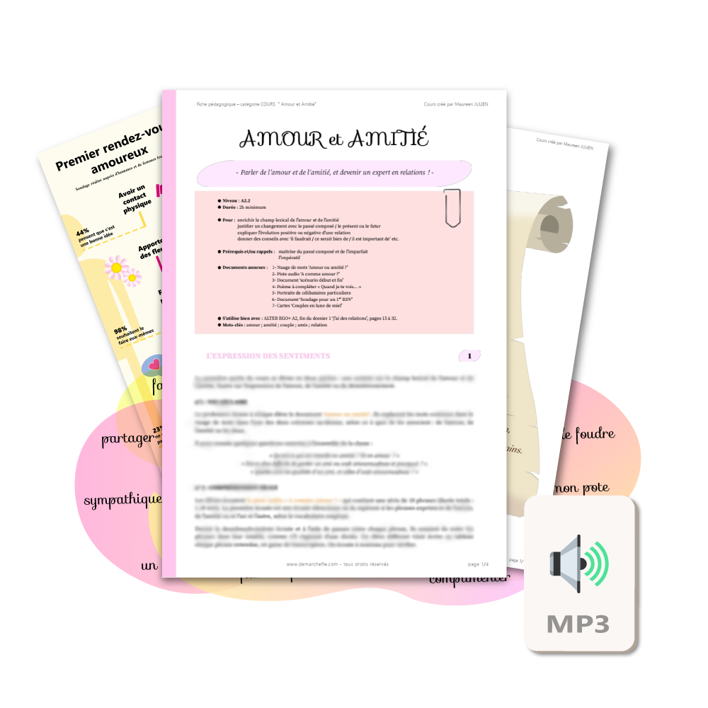 Fiche de cours - Amour et amitié (A2) - Démarche FLE